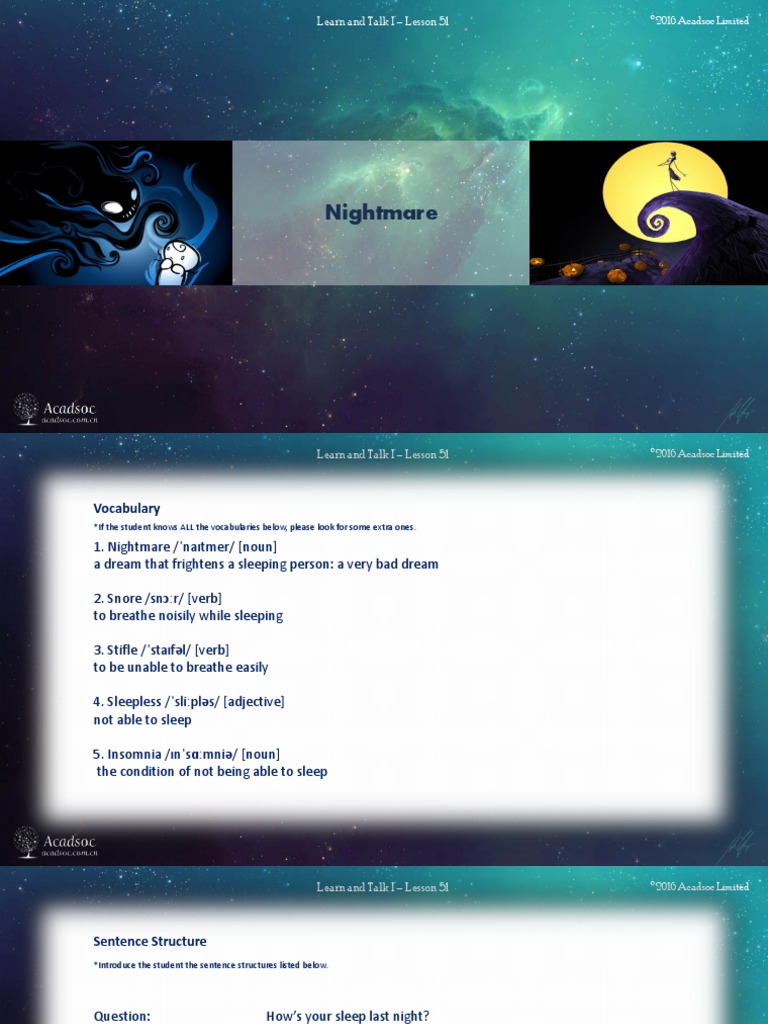 Nightmare: Learn and Talk I - Lesson 51 | PDF | Nightmare | Dream