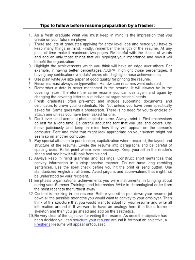 Resume Tips for Fresh Graduates | PDF | Career & Growth | Art