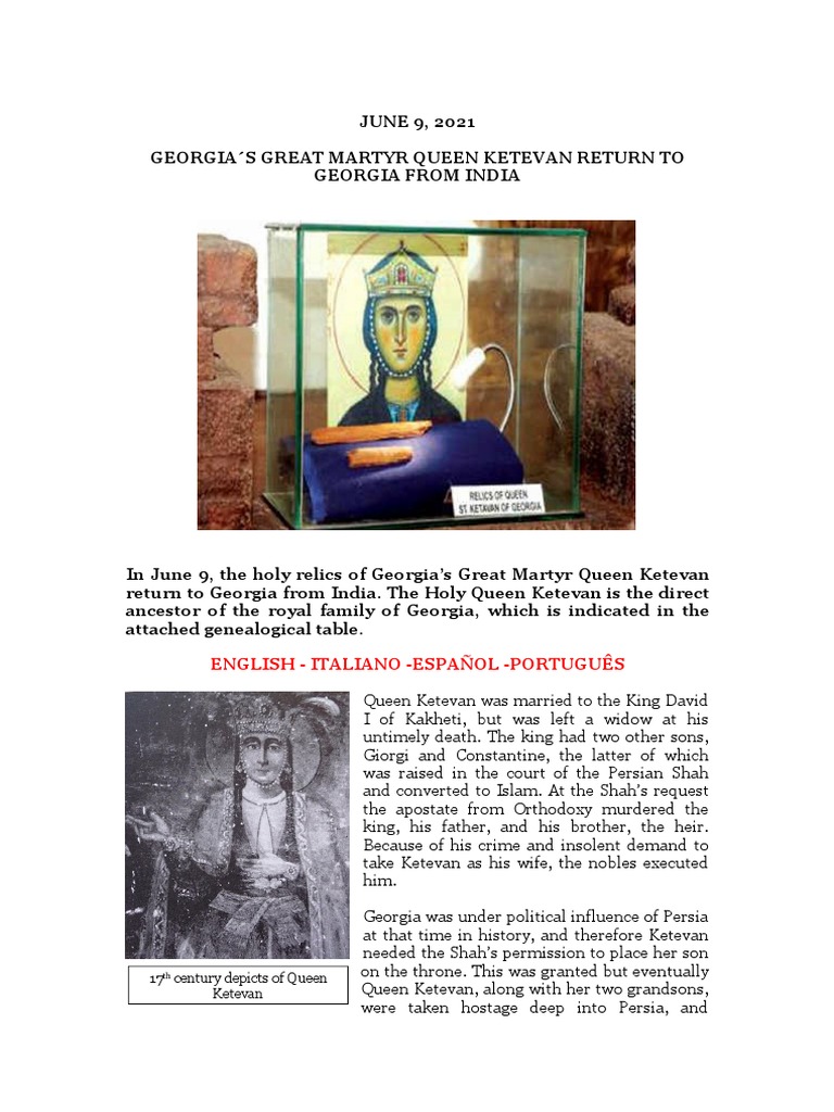Georgia's Great Martyr Queen Ketevan JUNE 9, 2021 | PDF | Religion And ...