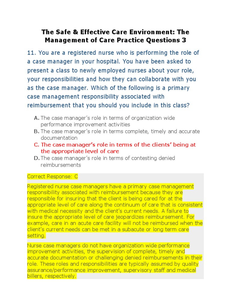 The Safe & Effective Care Environment: The Management of Care Practice ...