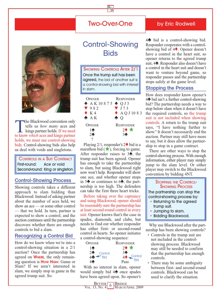 Eric Rodwell - 2 Over 1 Lesson 14 Control Showing Bids | PDF | Playing ...