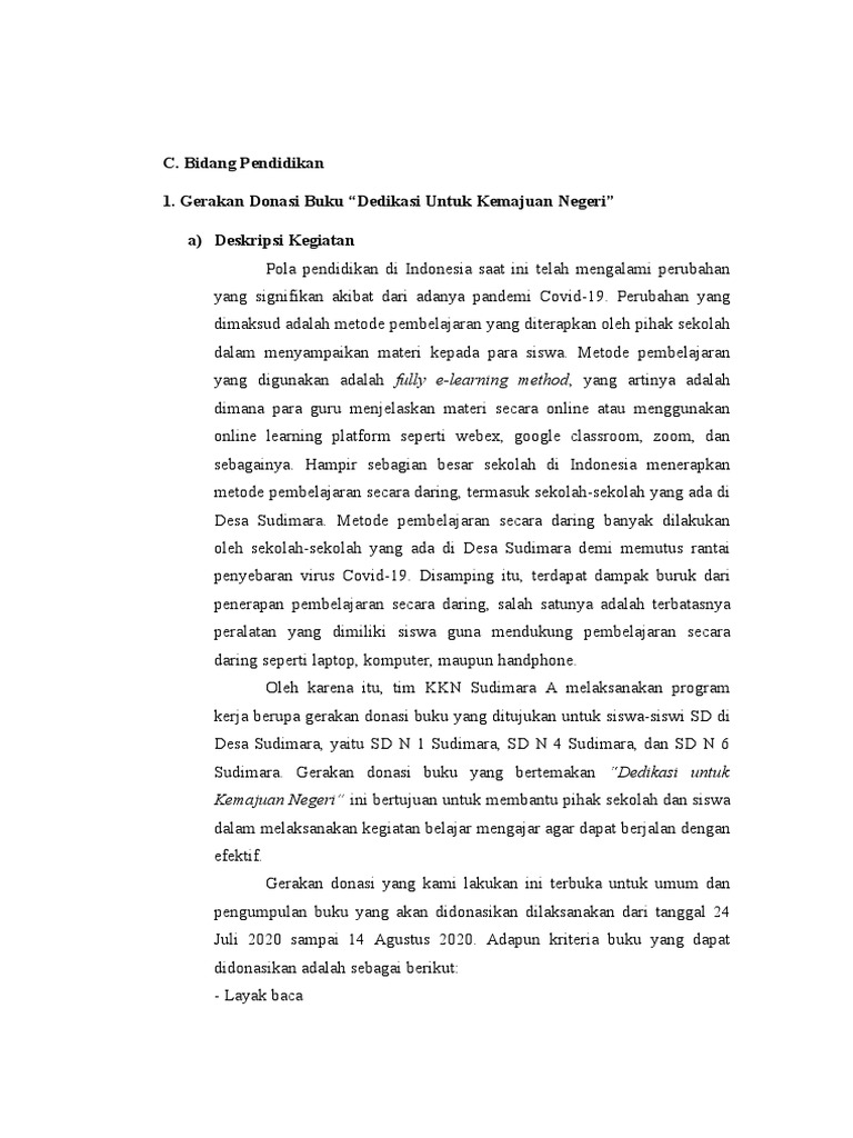 Proker Donasi Buku - Bidang Pendidikan | PDF