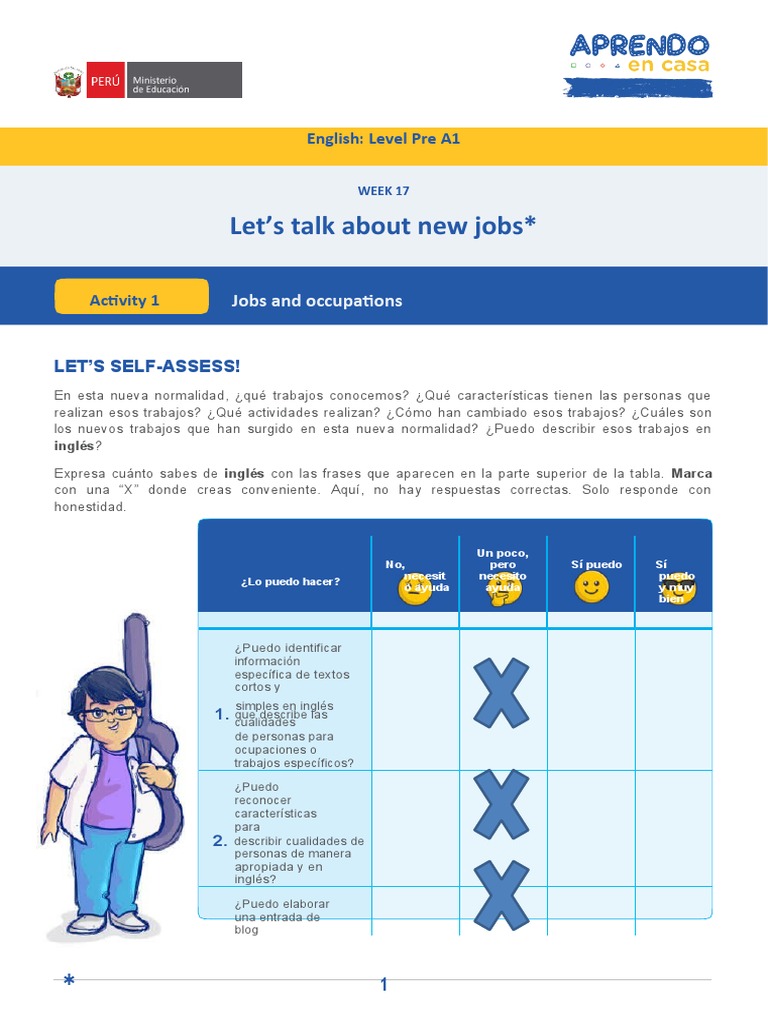 Let's Talk About New Jobs : English: Level Pre A1 | PDF | Morfología ...