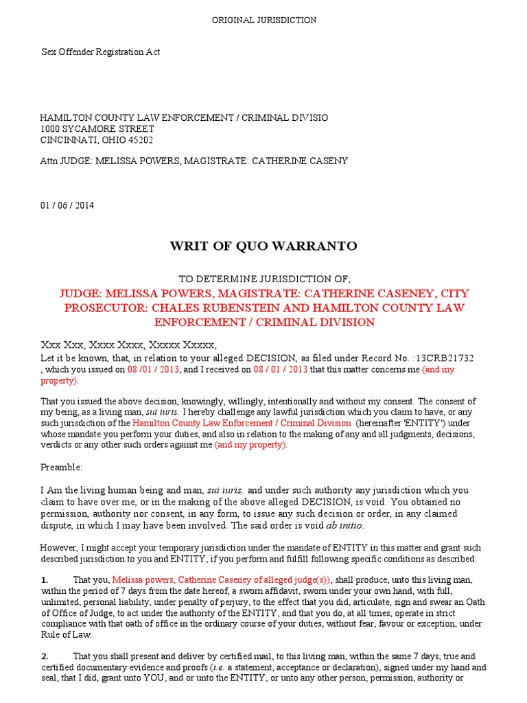 Court Jurisdiction Challenge Template Perfected | PDF | Jurisdiction ...