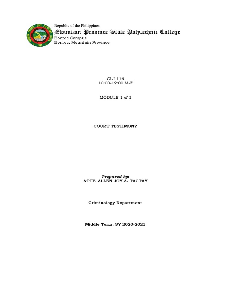Court Testimony Module Overview | PDF | Plea | Bail