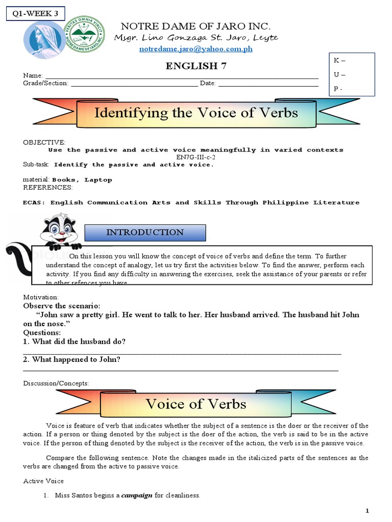 Identifying The Voice of Verbs: Notre Dame of Jaro Inc | PDF | Verb ...