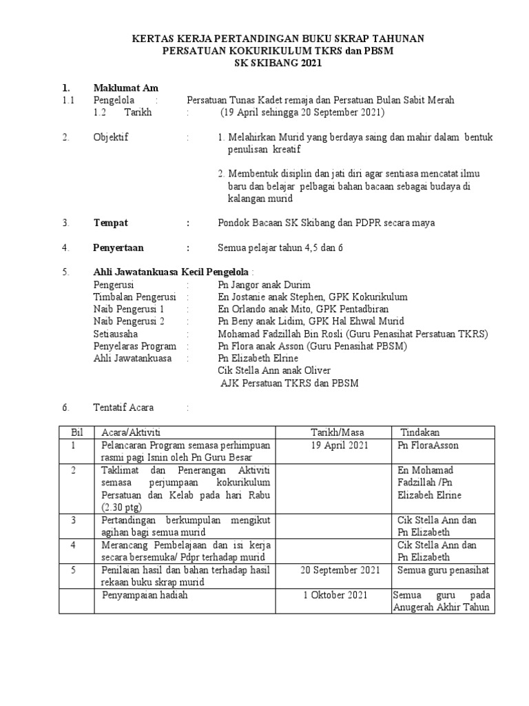 Kertas Kerja PBSM TKRS Buku Skrap | PDF