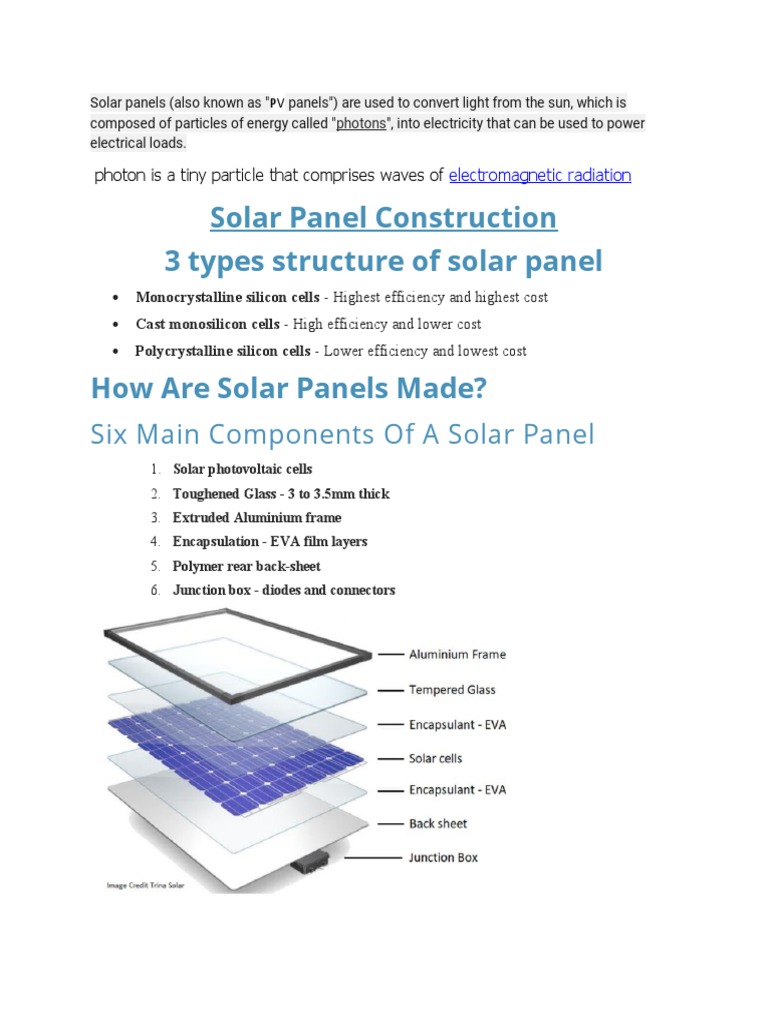 Solar Panel Construction 3 Types Structure of Solar Panel | PDF