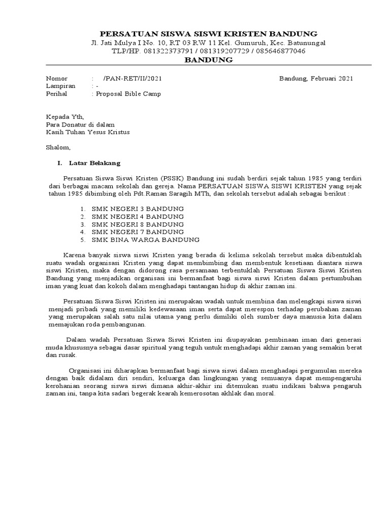 Proposal Bible Camp 2021 | PDF