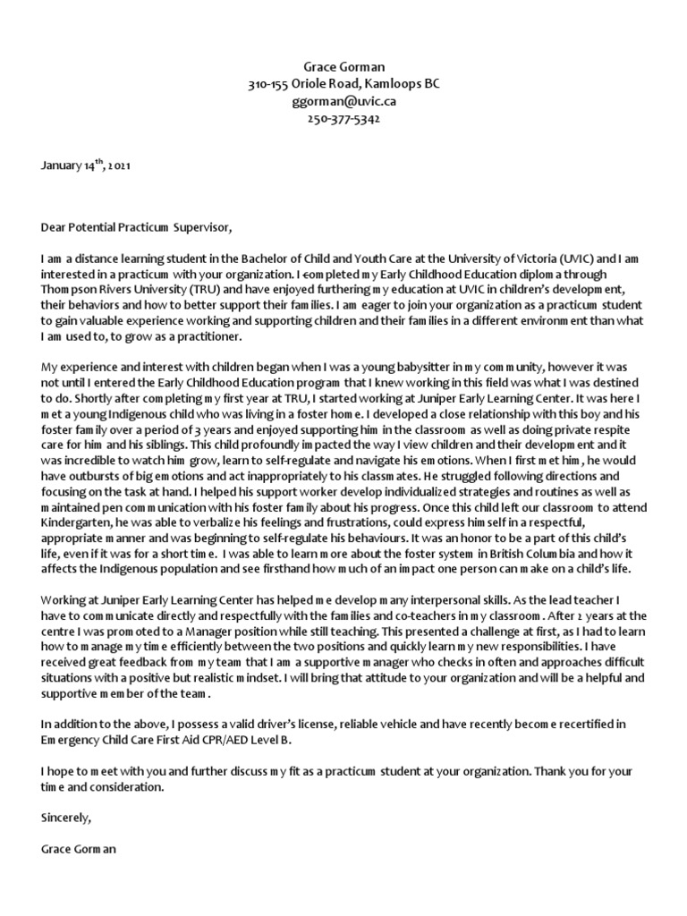 Cover Letter Practicum | PDF | Social Psychology | Psychological Concepts