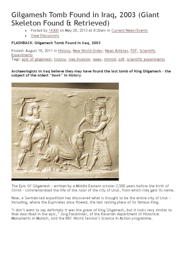 Gilgamesh Tomb Found in Iraq, 2003 (Giant Skeleton Found & Retrieved) | PDF