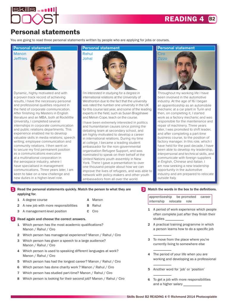 Personal Statements: Reading 4 | PDF | Apprenticeship | Human Nature