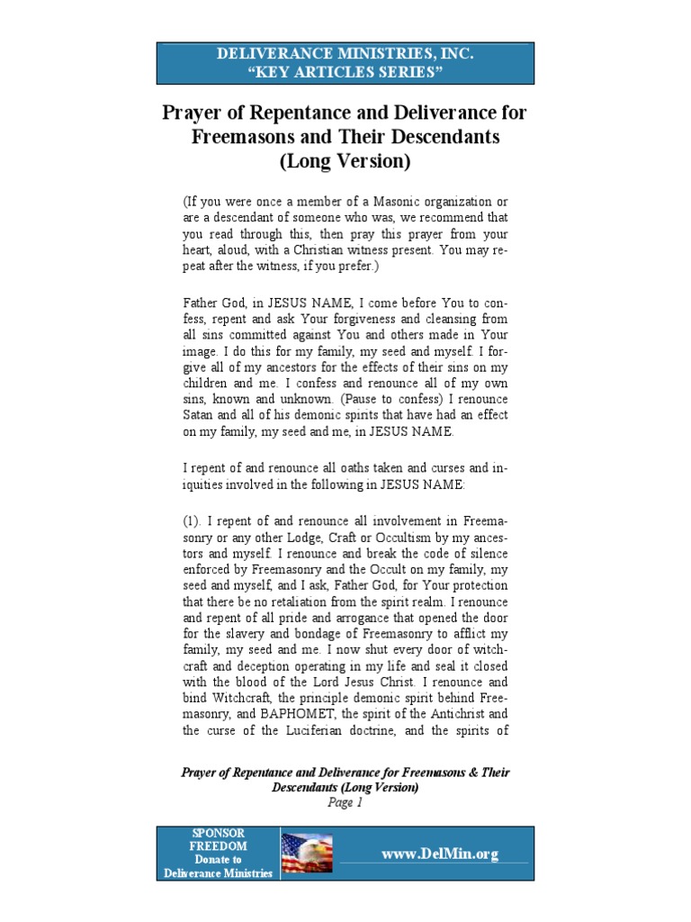DM Prayer of Repentance For Freemasons Long Rev00 | PDF | Freemasonry ...