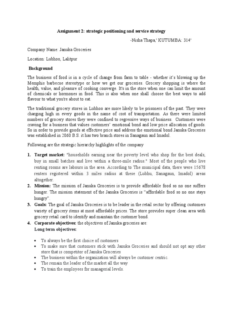 Long Term Objectives | PDF | Grocery Store | Retail