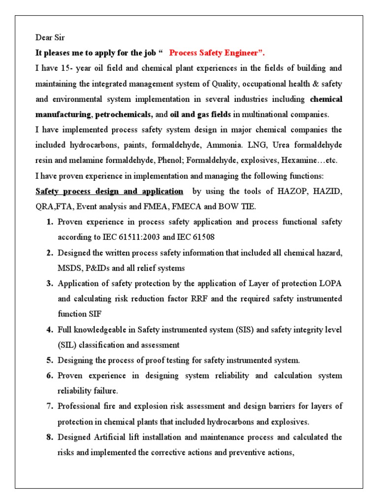 Process Safety Engineer | PDF | Safety | Chemicals