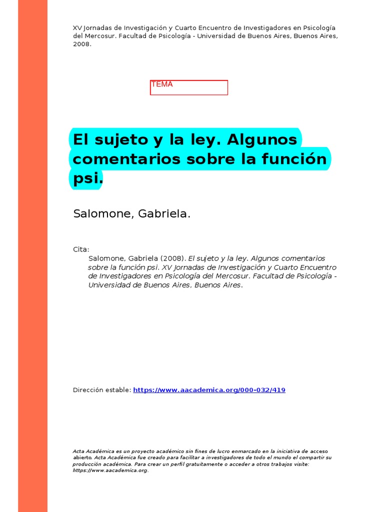 Salomone, Gabriela (2008) - El Sujeto y La Ley. Algunos Comentarios ...
