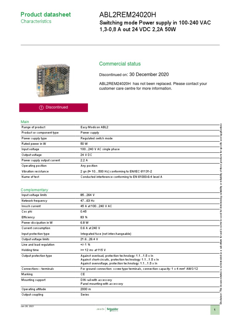 Easy Modicon Abl2 - Abl2rem24020h | PDF | Power Supply | Electric Power