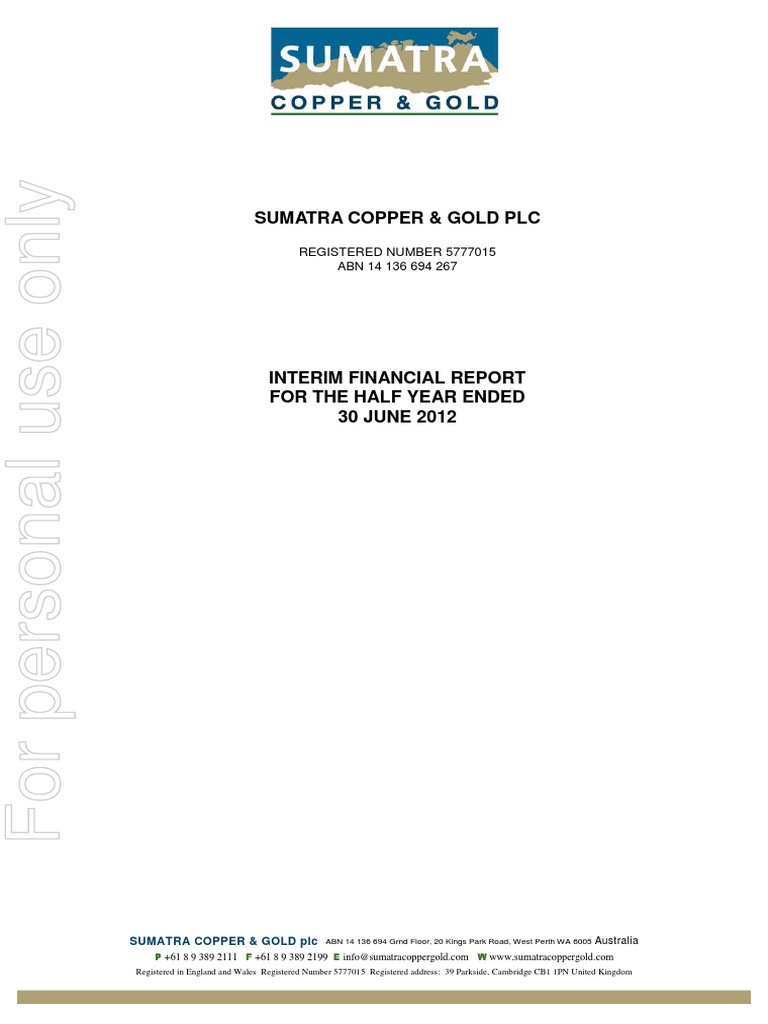 Sumatra Copper & Gold PLC: Registered Number 5777015 ABN 14 136 694 267 ...