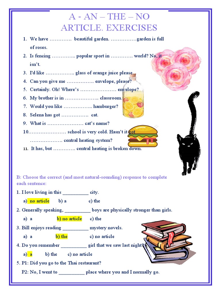 A - An - The - No Article. Exercises | PDF | Wellness | Medical