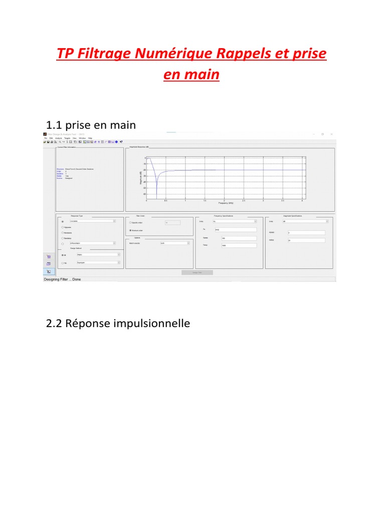 Filtrage Numérique : Méthodes et Applications | PDF