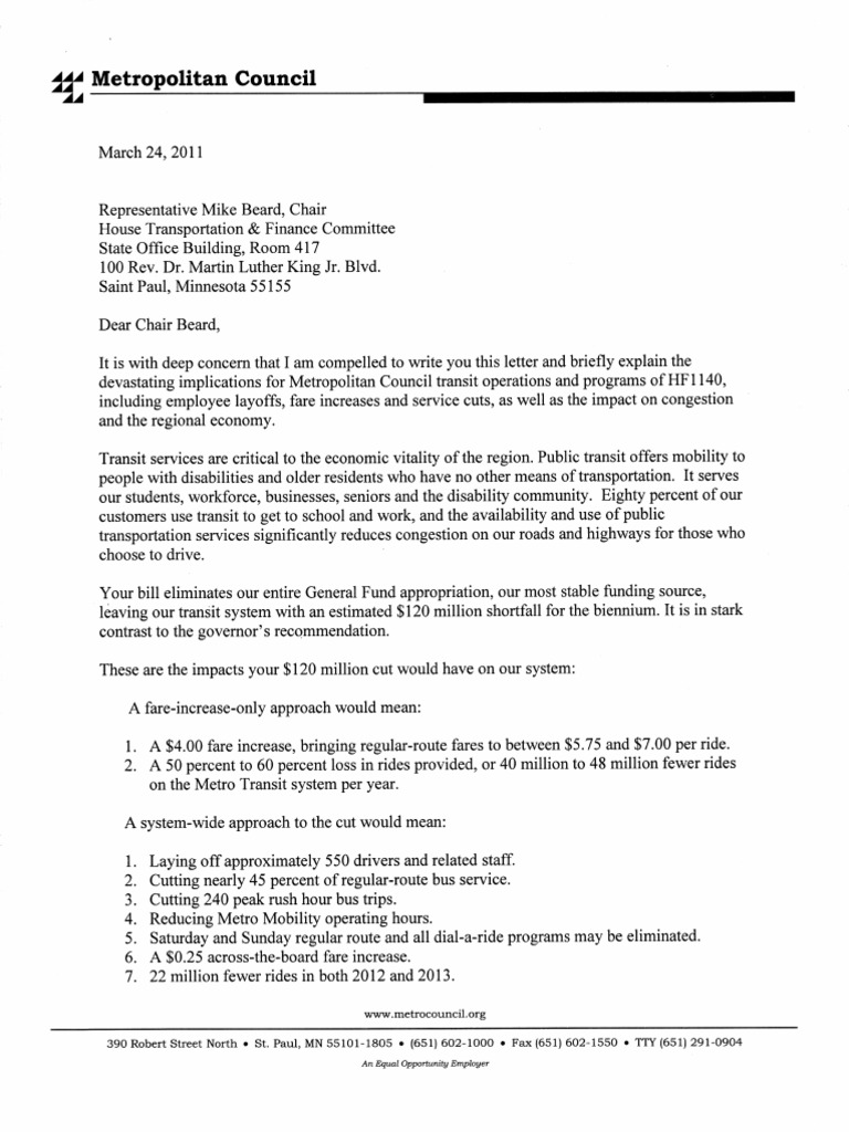 Metro Transit Letter | PDF