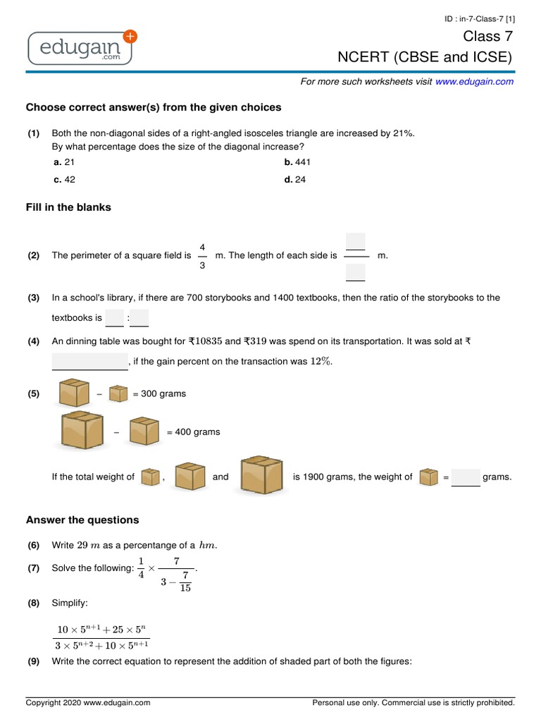Class 7 Ncert (Cbse and Icse) : Choose Correct Answer(s) From The Given ...