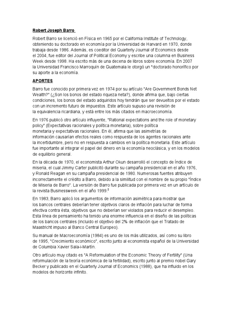 Aportes de Robert Barro a la economía | PDF | Macroeconómica | Economias