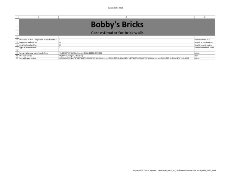Brick Wall Cost Estimator Tool | PDF