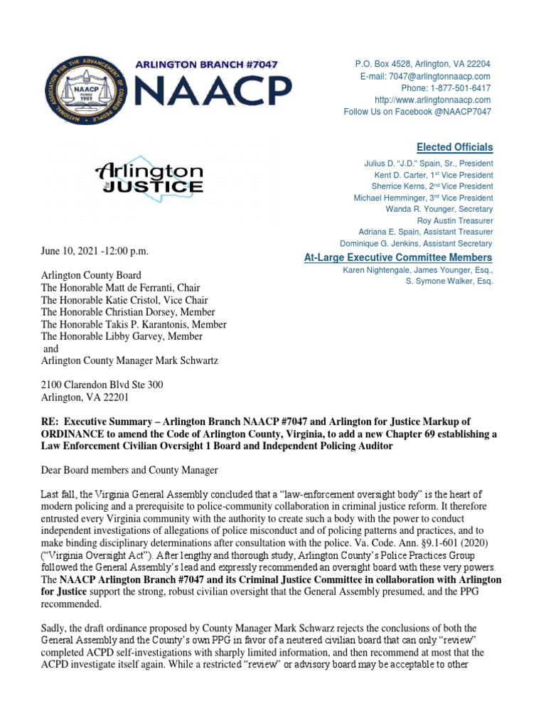 Coalition Letter To Arlington County Board and County Manager | PDF ...