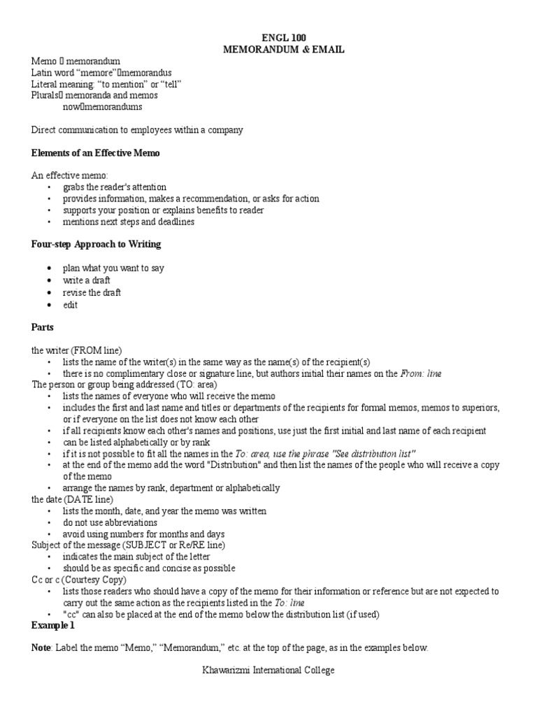 Memo & Email Handout | PDF | Memorandum | Paragraph