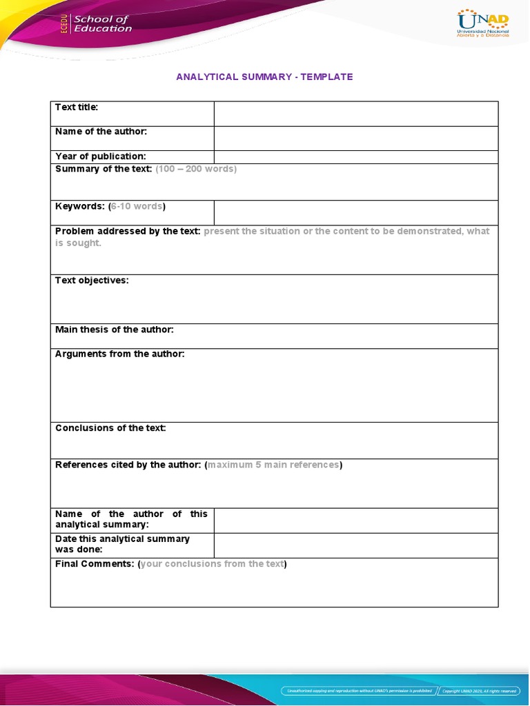 Analytical Summary Template | PDF | Language Arts & Discipline