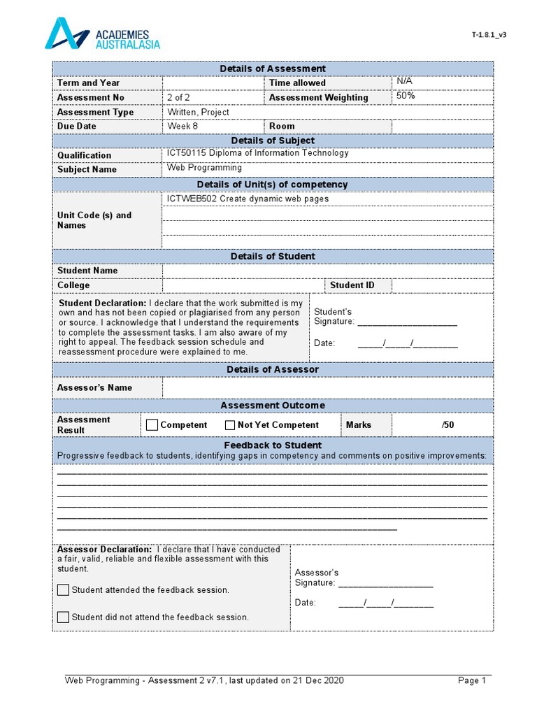 Web Programming Assessment 2 Guidelines | PDF | Dynamic Web Page ...