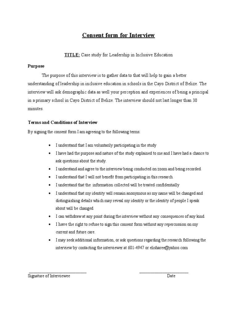 Consent Form For Interviewee | Download Free PDF | Interview | Consent