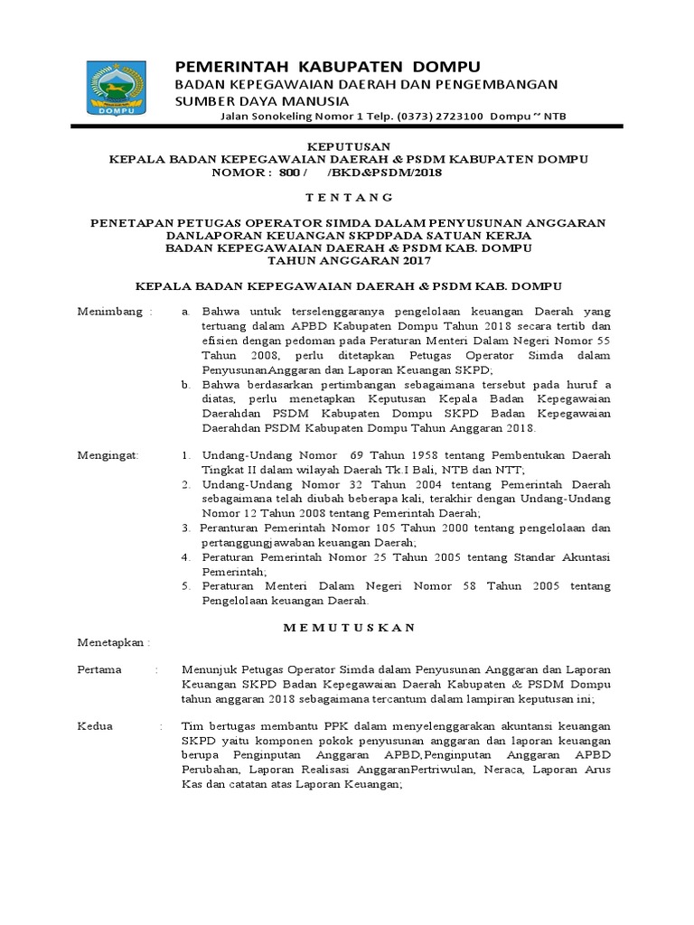 Operator SIMDA & Bendahara Dompu | PDF