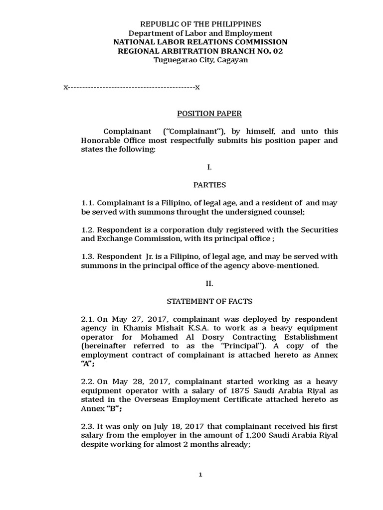 Position Paper - Labor | Download Free PDF | Labor | Common Law