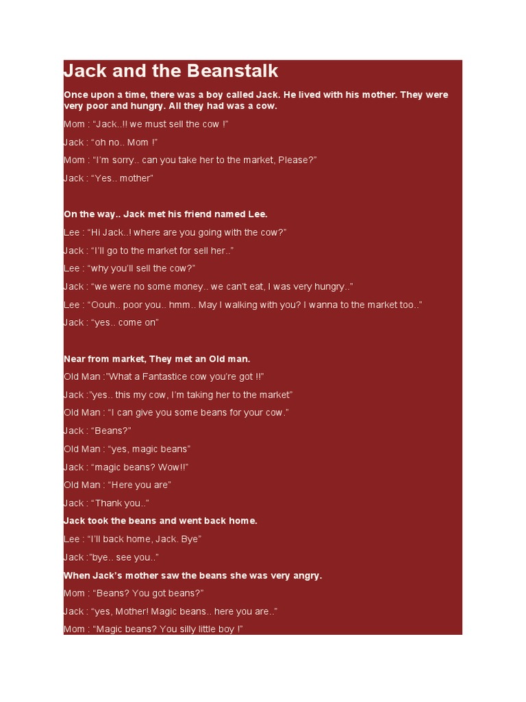 Jack and The Beanstalk | PDF | Oral Tradition | Fairy Tale Stock Characters