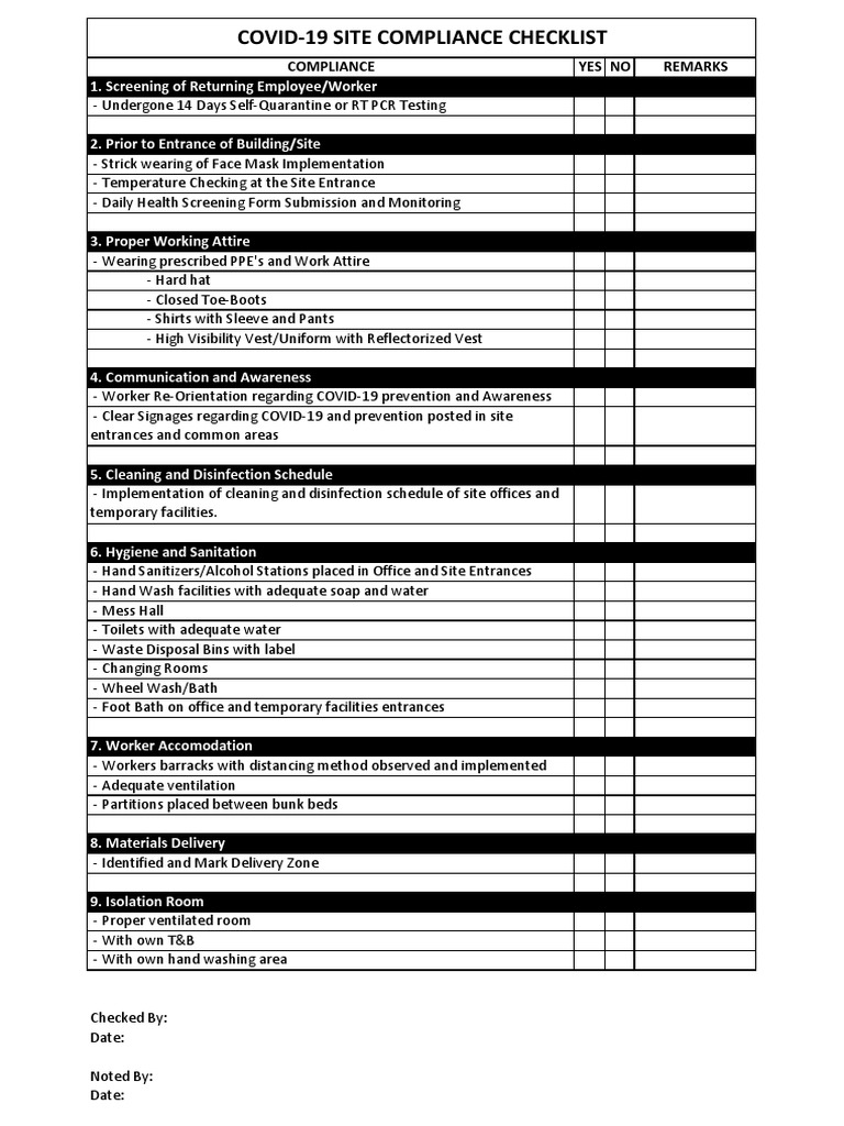 COVID-19 Compliance Checklist | PDF