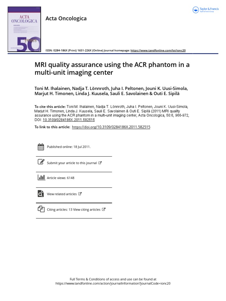 MRI Quality Assurance Using The ACR Phantom in A Multi Unit Imaging ...