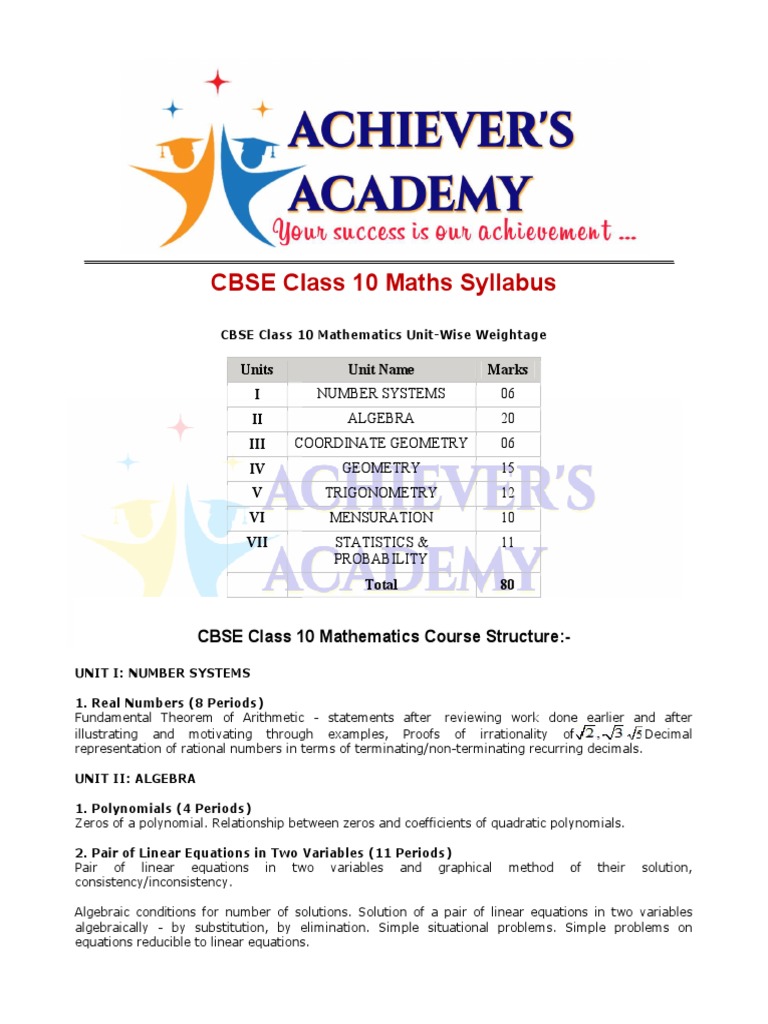 Cbse Class 10 Math Syllabus | PDF | Triangle | Circle