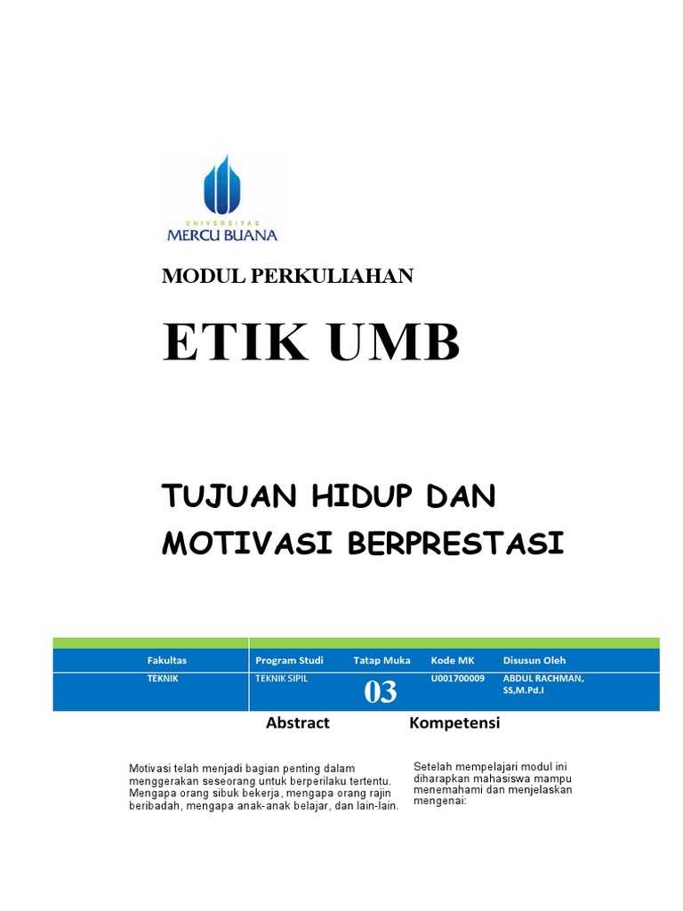 Modul Etik 3 - Tujuan Hidup Dan Motivasi Berprestasi | PDF