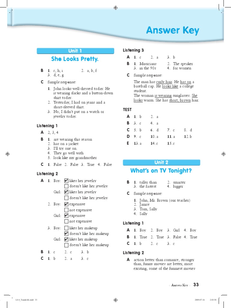 Listening Success 4 - Answer Key | PDF