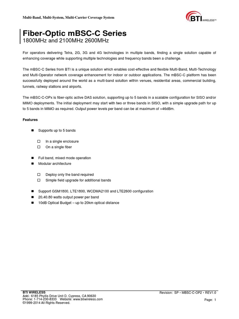 SP MBSC-C-OP3 (1800+2100+2600) Fiber MBSC V1.0 201411 | PDF | Optical ...
