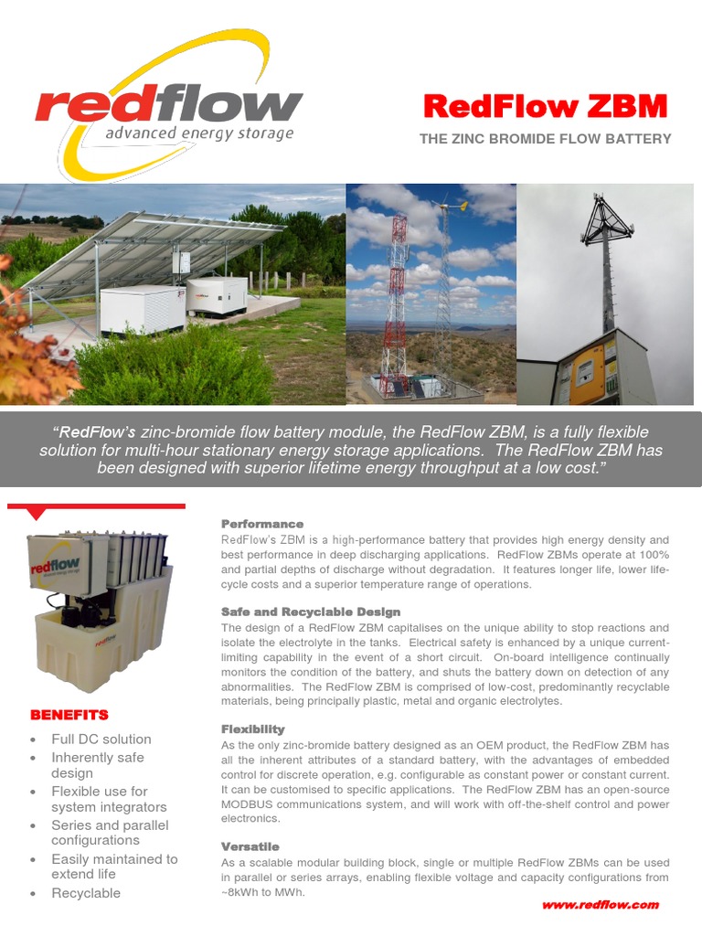 Redflow ZBM: The Zinc Bromide Flow Battery | PDF | Energy Conversion ...