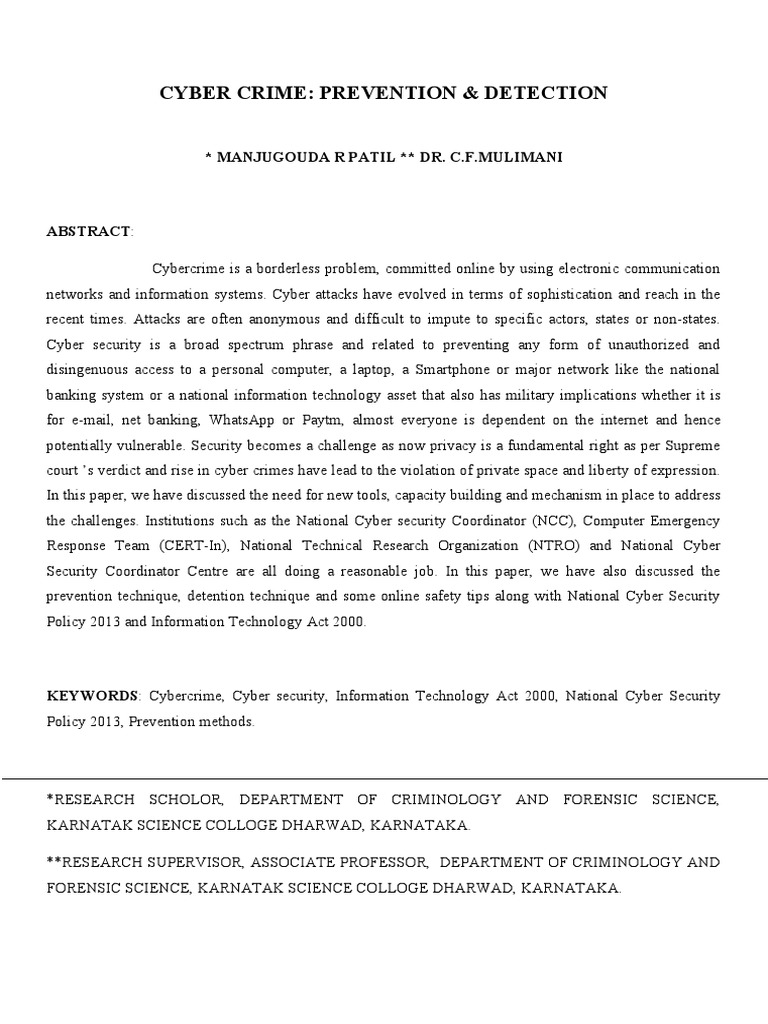 Cyber Crime: Prevention & Detection: Manjugouda R Patil Dr. C.F ...
