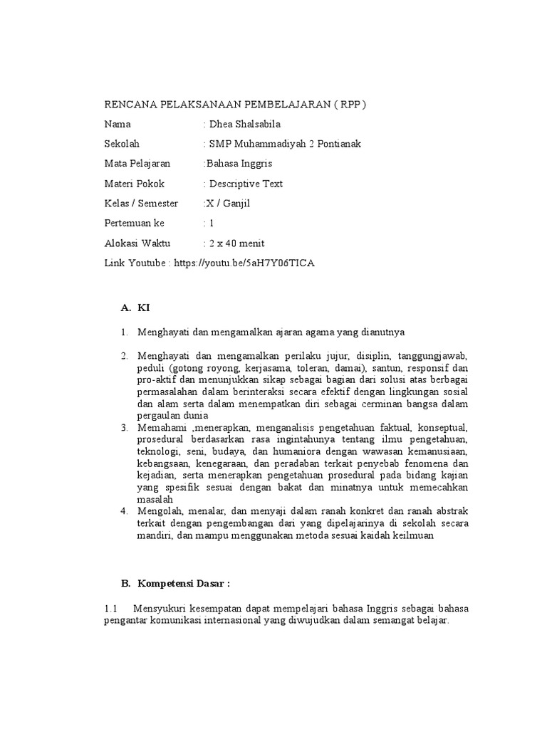 Dhea Shalsabila (321810217) - RPP Micro Teaching | PDF
