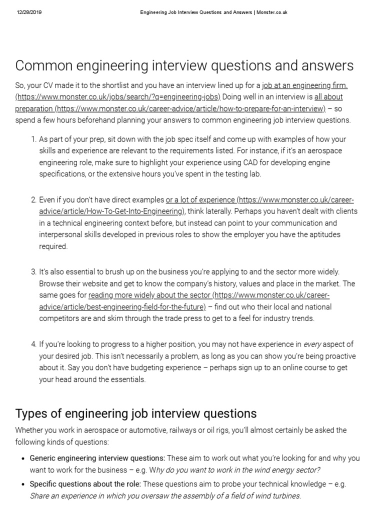 Engineering Job Interview Questions and Answers - Monster - Co.uk | PDF ...
