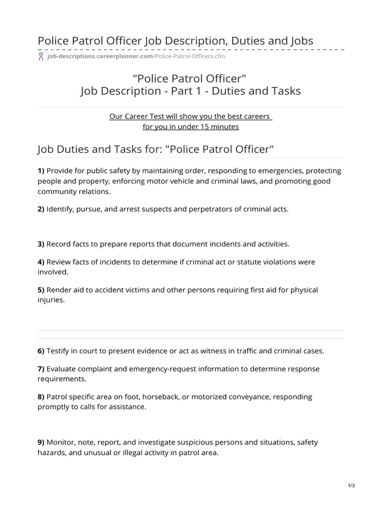 Police Patrol Officer Job Description Duties and Jobs | PDF | Police ...