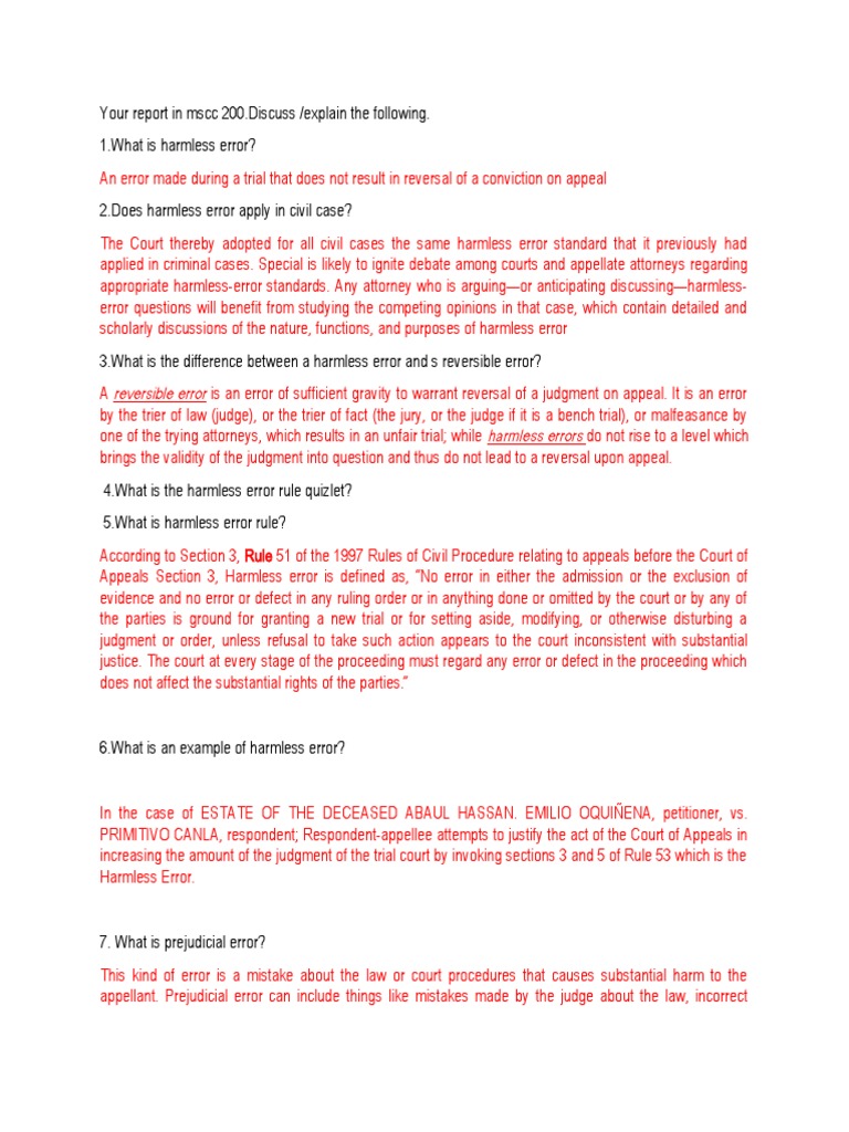 Understanding Harmless Error in Law | PDF | Harmless Error | Appeal