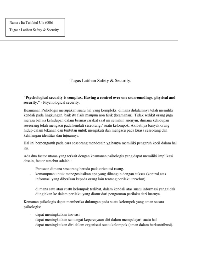 Latihan Safety&Security-Ita Tuhfa - 006. | PDF