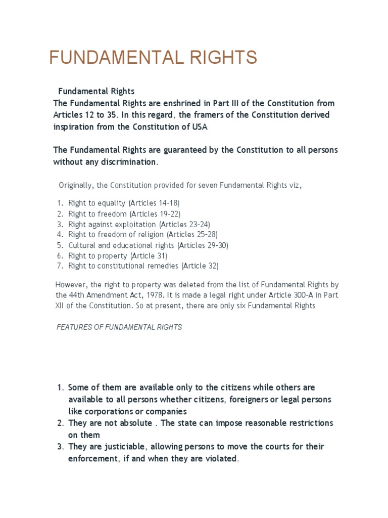 Fundamental Rights Notes | Download Free PDF | Legal Documents ...
